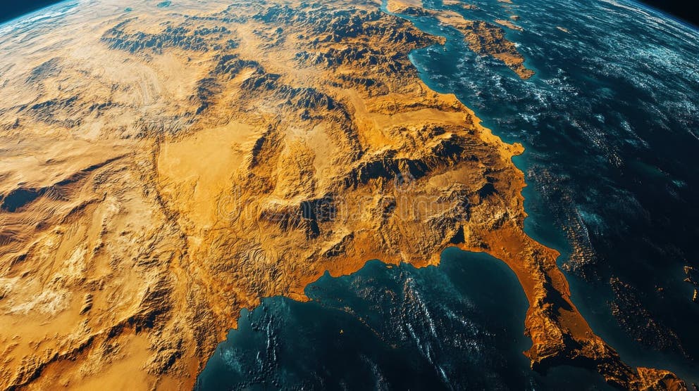 Satellite Image Highlighting Desert Terrain and Patterns Stock ...