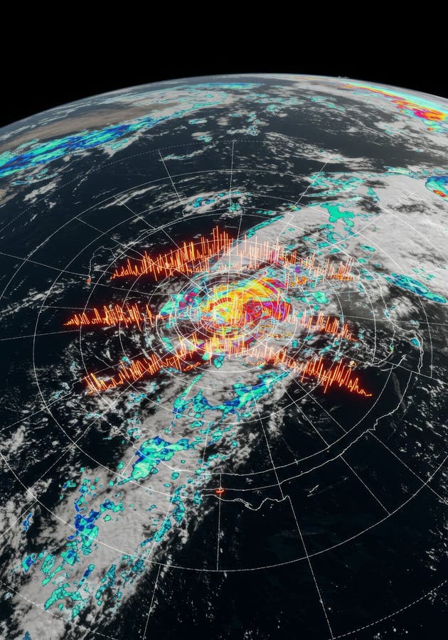Satellite Image of Intense Weather System Over Earth Stock Illustration ...