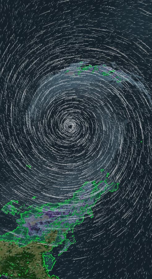 Satellite Image of a Powerful Cyclone Over Land and Ocean Stock ...