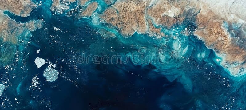 Satellite Image Showing Ice Formations, Aerial Overhead View of Blue ...