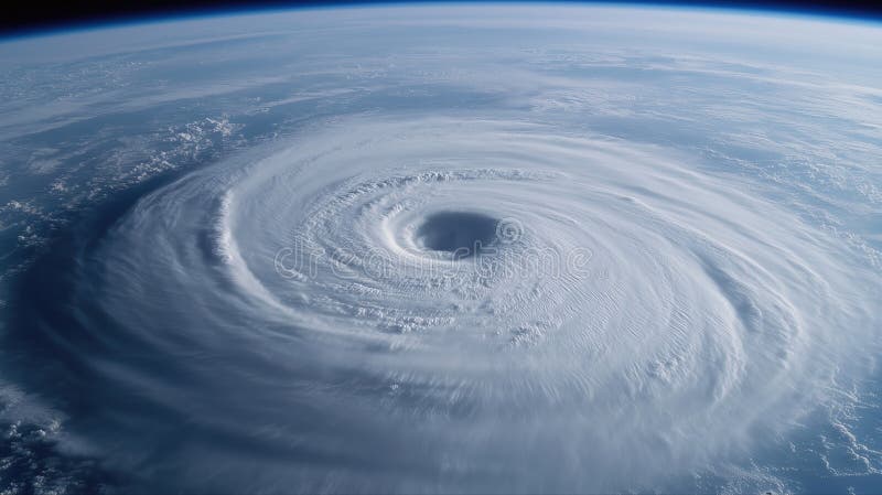 Massive Hurricane Spiral Seen from Space Above Earth Stock Illustration ...