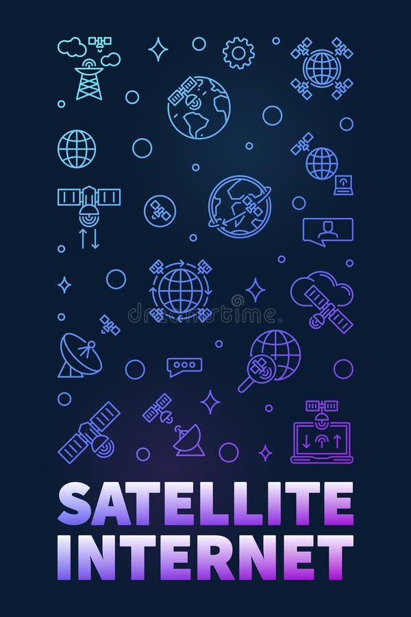Satellite Internet Access Vector Outline Colorful Vertical Banner ...