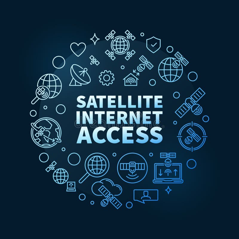Satellite Internet Access Vector Thin Line Blue Round Banner ...
