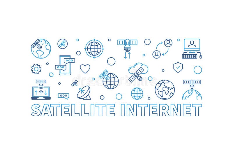 Satellite Internet Vector Outline Creative Horizontal Banner. Wireless ...