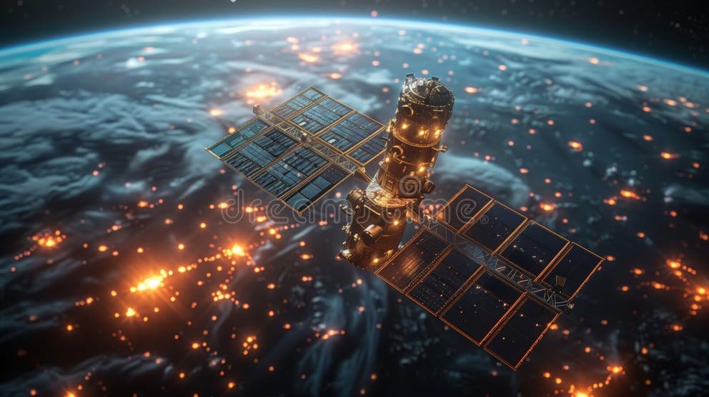 Autonomous Satellite System in Orbit Above Earth Stock Image - Image of ...