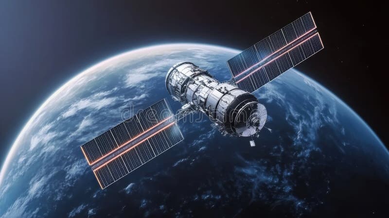 Satellite Orbiting Earth stock illustration. Illustration of station ...