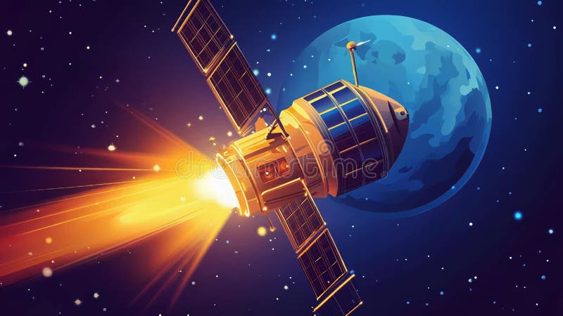 Satellite Launching from Earth Orbit into Deep Space Stock Video ...