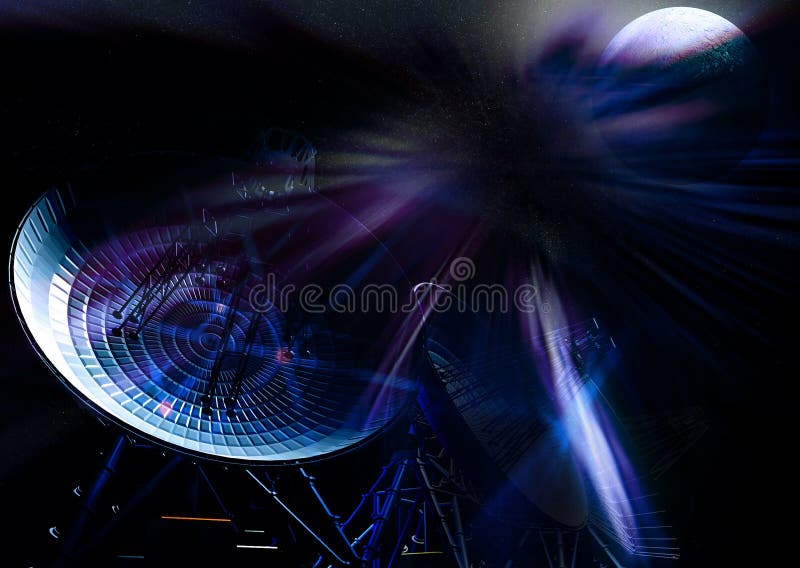 Satellite and Light Effects Stock Illustration - Illustration of beam ...