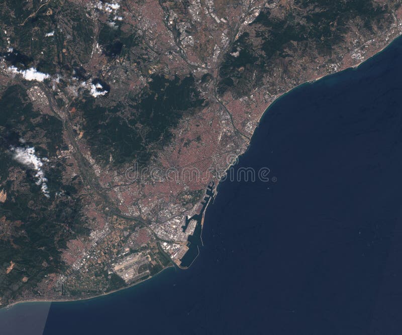Satellite Map of Barcelona Spain, View from Space Stock Image - Image ...