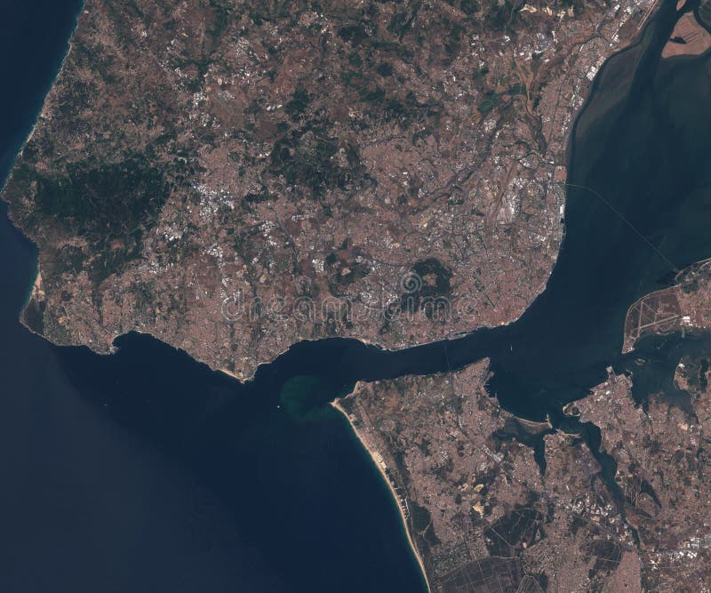 Satellite Map of Lisbon Portugal, View from Space Stock Image - Image ...