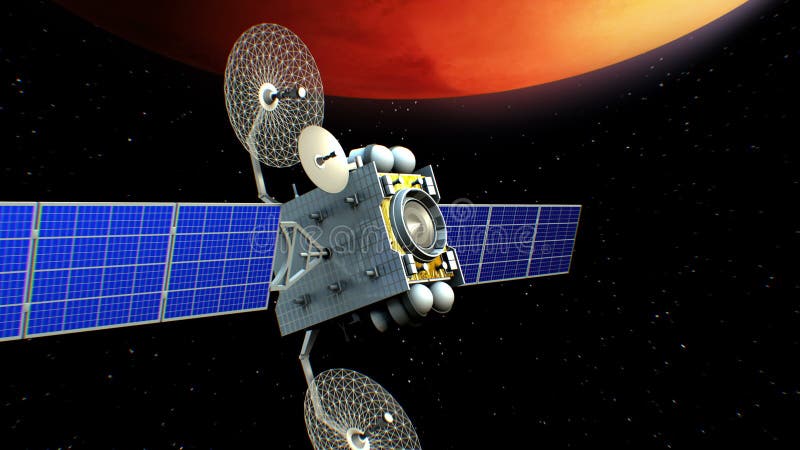 Fictional Artificial Satellite in Mars Orbit, 3d Animation. Texture of ...