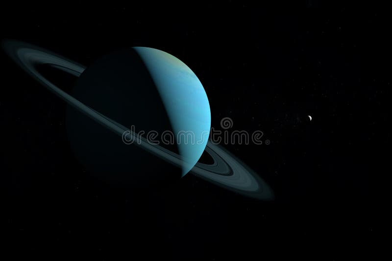 Satellite Miranda Orbiting Around Uranus Planet in the Outer Space. 3d ...