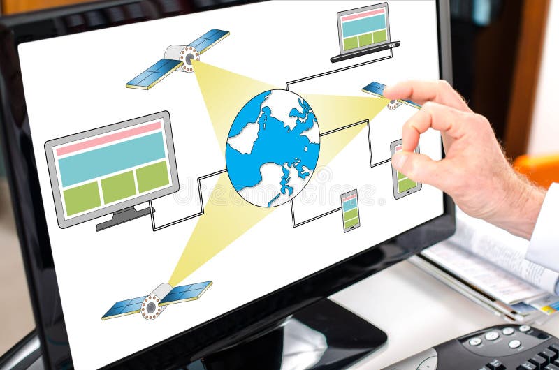 Satellite Network Concept on a Computer Monitor Stock Photo - Image of ...