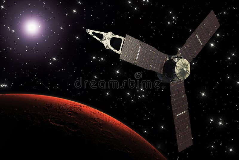 Satellite Observes a Red Planet. Mars Illustration from Space. the ...