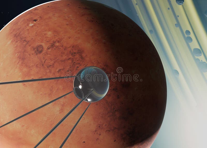 Satellite One Orbiting the Mars Planet of Solar System in Outer Space ...