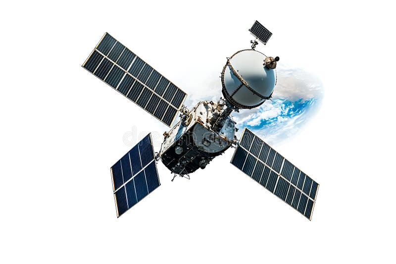 Satellite in Orbit Around Earth with Solar Panels Stock Illustration ...