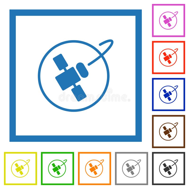 Satellite in Orbit Solid Flat Framed Icons Stock Vector - Illustration ...