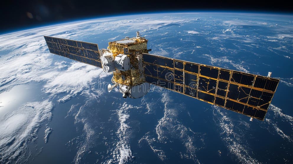Satellite in Orbit Transmitting Telemetry Signals for GPS Positioning ...