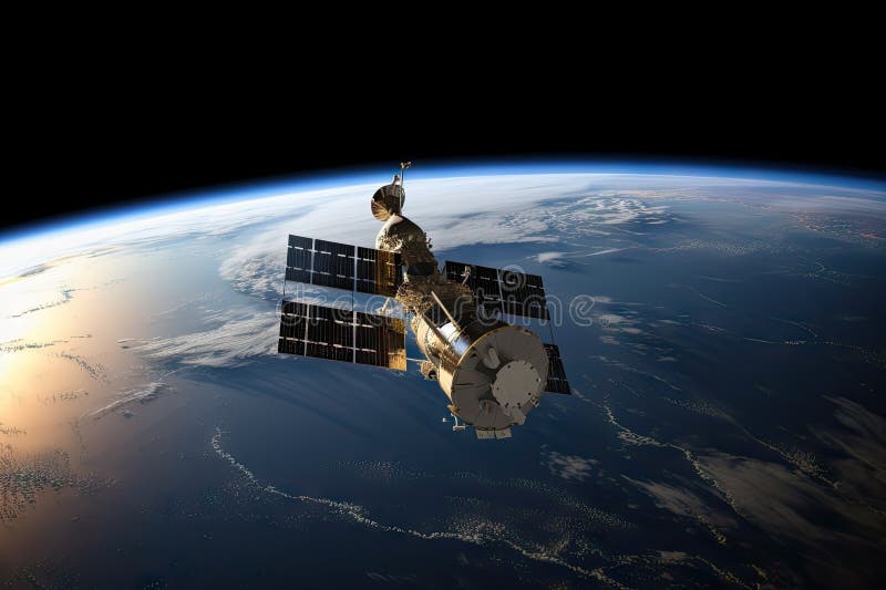 Satellite in Orbit, with View of Earth and Its Atmosphere Visible Stock ...
