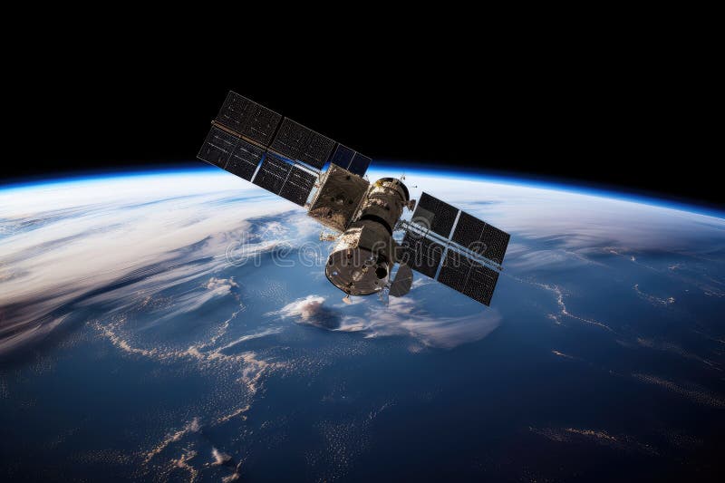 Satellite in Orbit, with View of Earth and Its Atmosphere Visible Stock ...