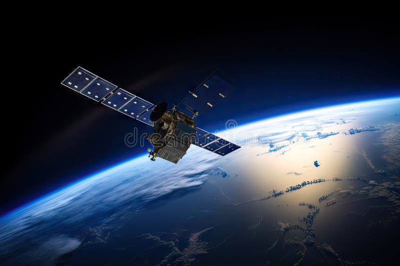 Satellite in Orbit, with View of Earth and Its Atmosphere Visible Stock ...