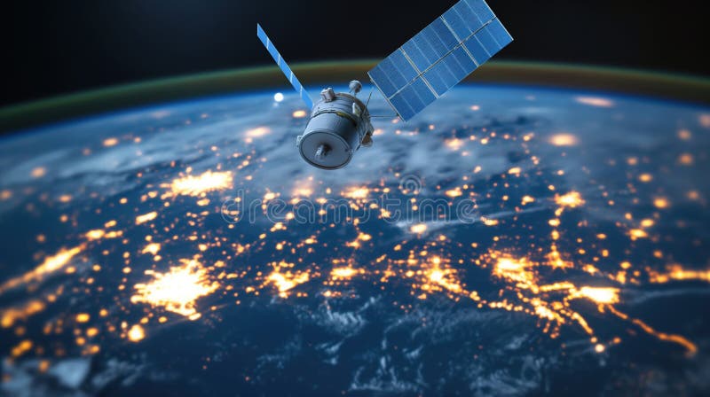Satellite Orbiting Earth with a Backdrop of Space Stock Photo - Image ...