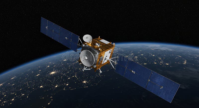 Satellite Orbiting Earth: High-Resolution 3D Render of Spacecraft in ...