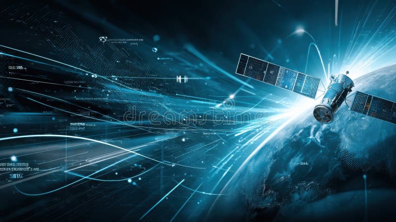 Satellite Orbiting Earth with Live Data Visualization in a Dynamic Blue ...