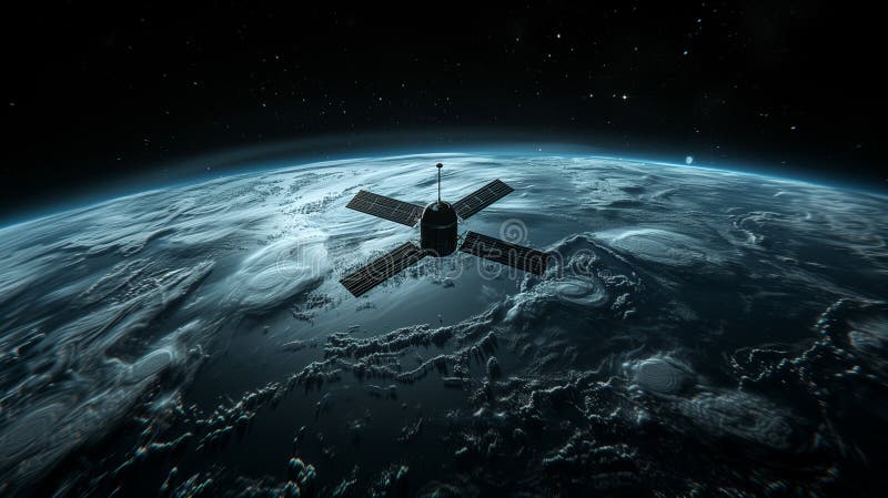 A Satellite is Orbiting the Earth in Outer Space, Observing the World ...