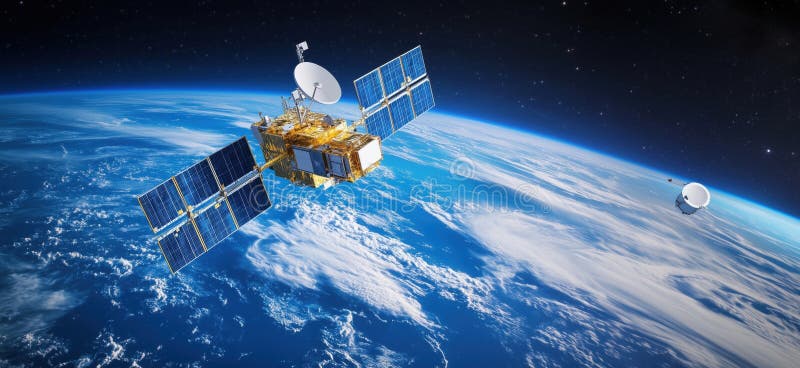 Satellite Orbiting Earth, Showcasing Advanced Technology and ...