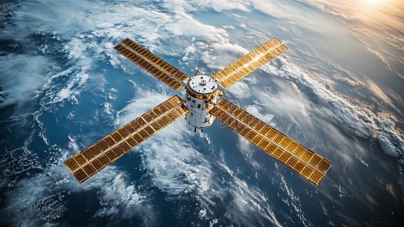 A Satellite Orbiting Earth, Showcasing Technology and Space Exploration ...