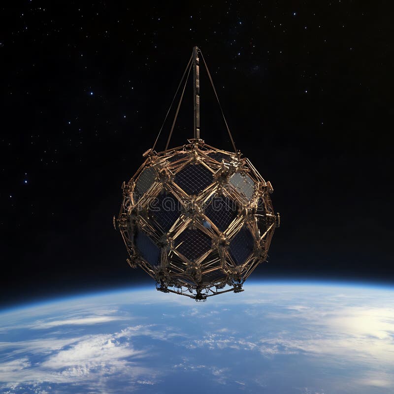 Satellite Orbiting Earth with Solar Panels Deployed in Space Against a ...