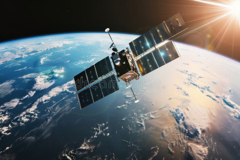 Satellite Orbiting Earth with Solar Panels Extended, Capturing ...