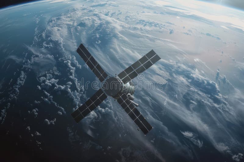 Satellite Orbiting Earth with Solar Panels Extended, Capturing ...