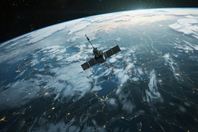 Satellite Orbiting Earth with Solar Panels Extended, Capturing ...