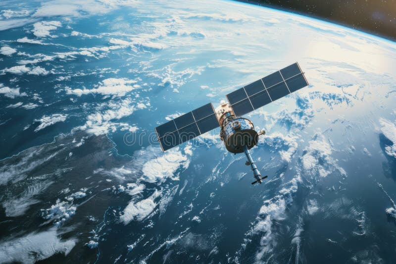 Satellite Orbiting Earth with Solar Panels Extended, Capturing ...