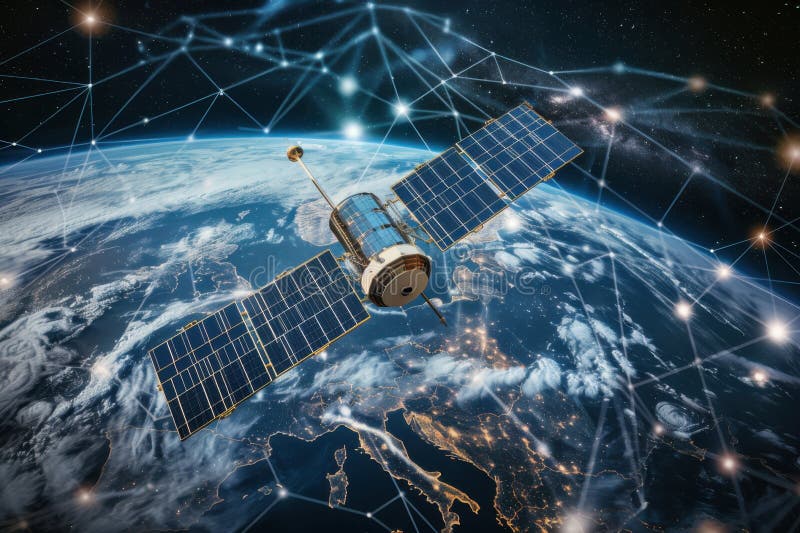 Satellite Orbiting Earth with Solar Panels Extended, Capturing ...