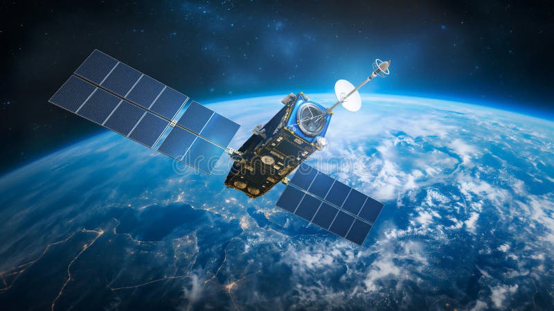 Satellite Orbiting Earth with Solar Panels Extended, Capturing a View ...