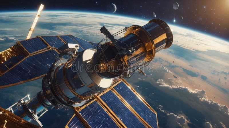 Satellite Orbiting Earth, Space Exploration, Solar Panels, Cosmos ...