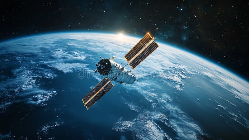 The Satellite Orbiting Earth in Space Stunning View of Planet S ...