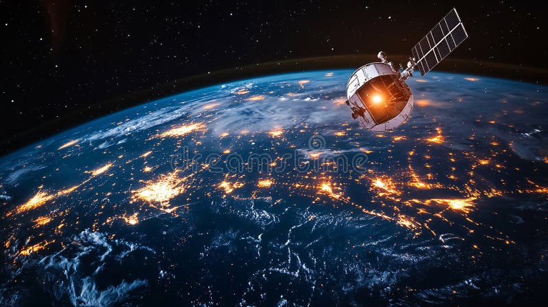 The Satellite Orbiting Earth in Space Stunning View of Planet S ...