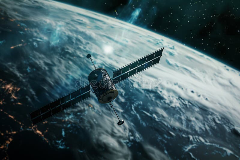 Satellite Orbiting Earth Stunning Space Exploration Render Stock ...