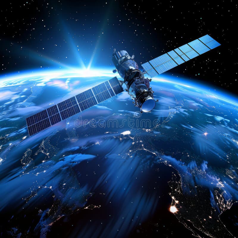 Satellite Orbiting Earth, Stunning View of Blue Planet from Space with ...