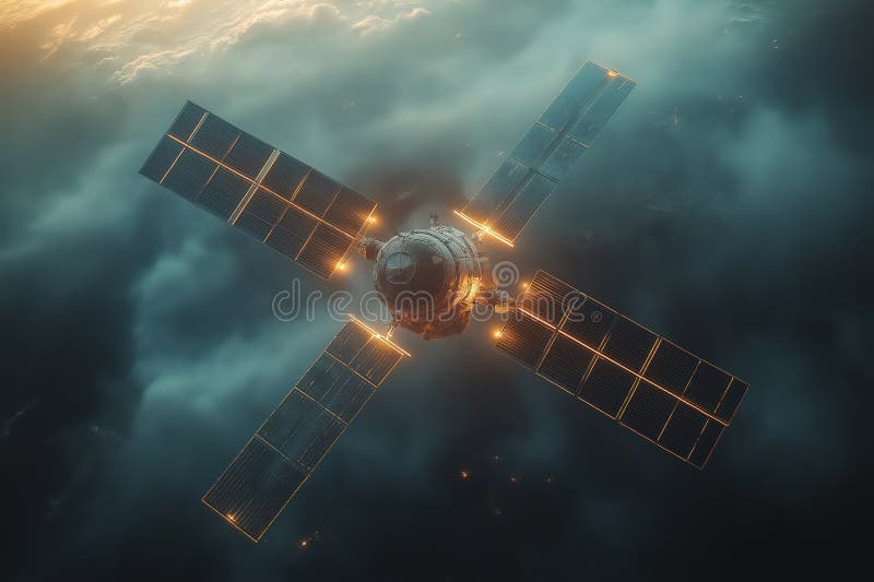 Satellite Orbiting Earth in a Stunning View of Space during Twilight ...