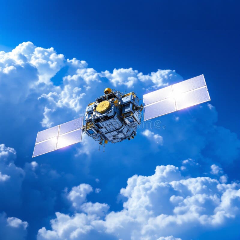 Satellite Orbiting Earth Transmitting Data with Solar Panels Deploying ...