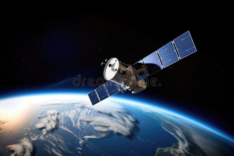 Satellite Orbiting the Earth, with View of the Entire Planet Visible ...