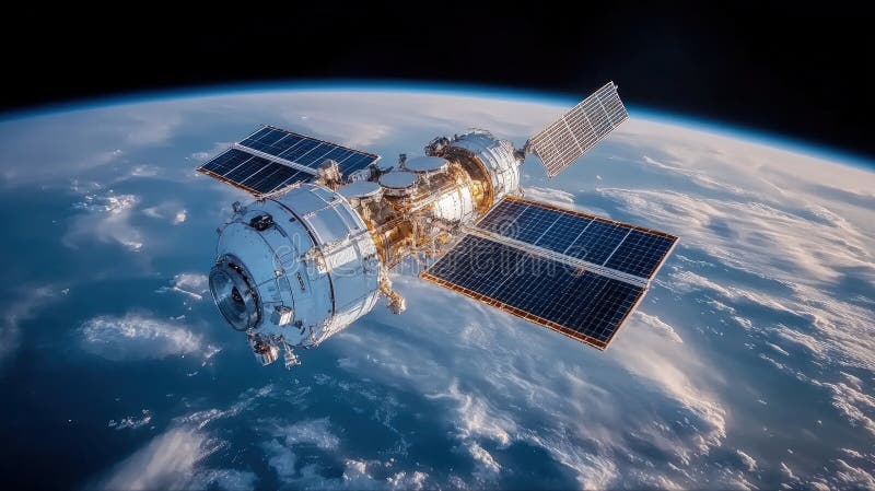 A Satellite Orbits Above Earth, Showcasing Advanced Space Technology ...