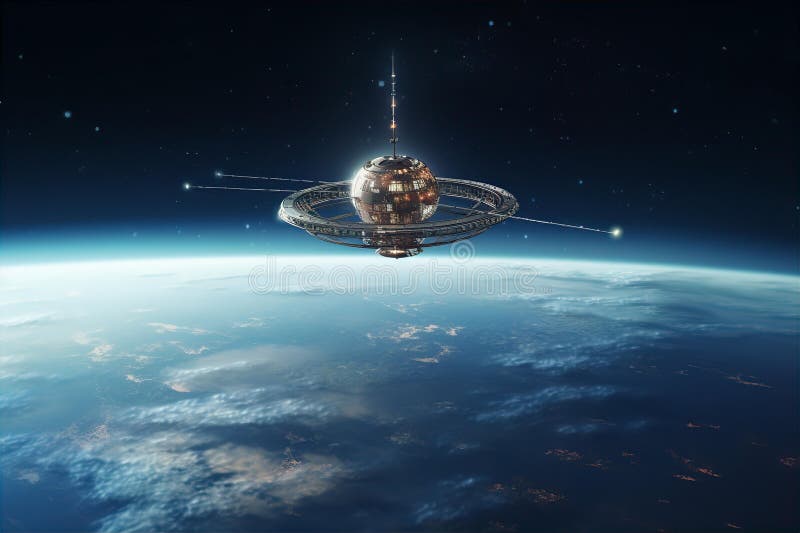 A Satellite Orbits Around the Earth Stock Illustration - Illustration ...