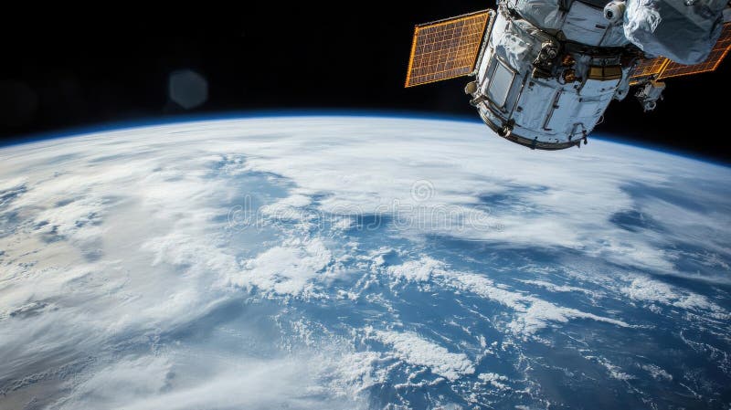 Satellite Orbits Earth Capturing Clouds, Ocean, and Atmosphere, Space ...