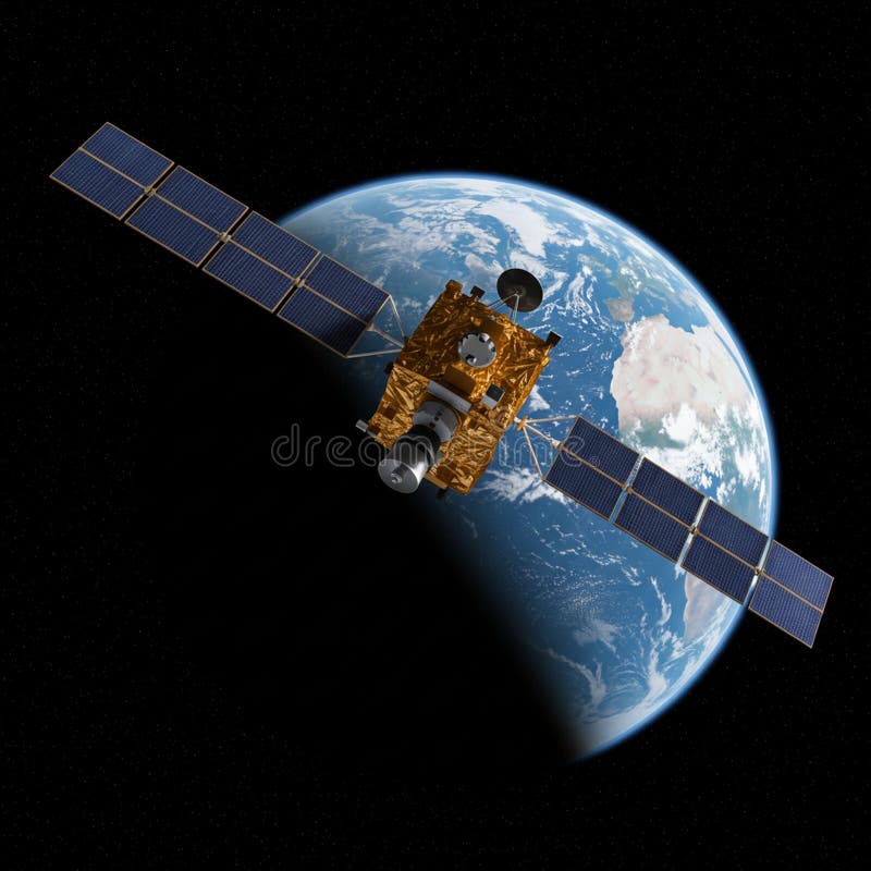 A Satellite Orbits Earth, Featuring Large Solar Panels and a Golden ...